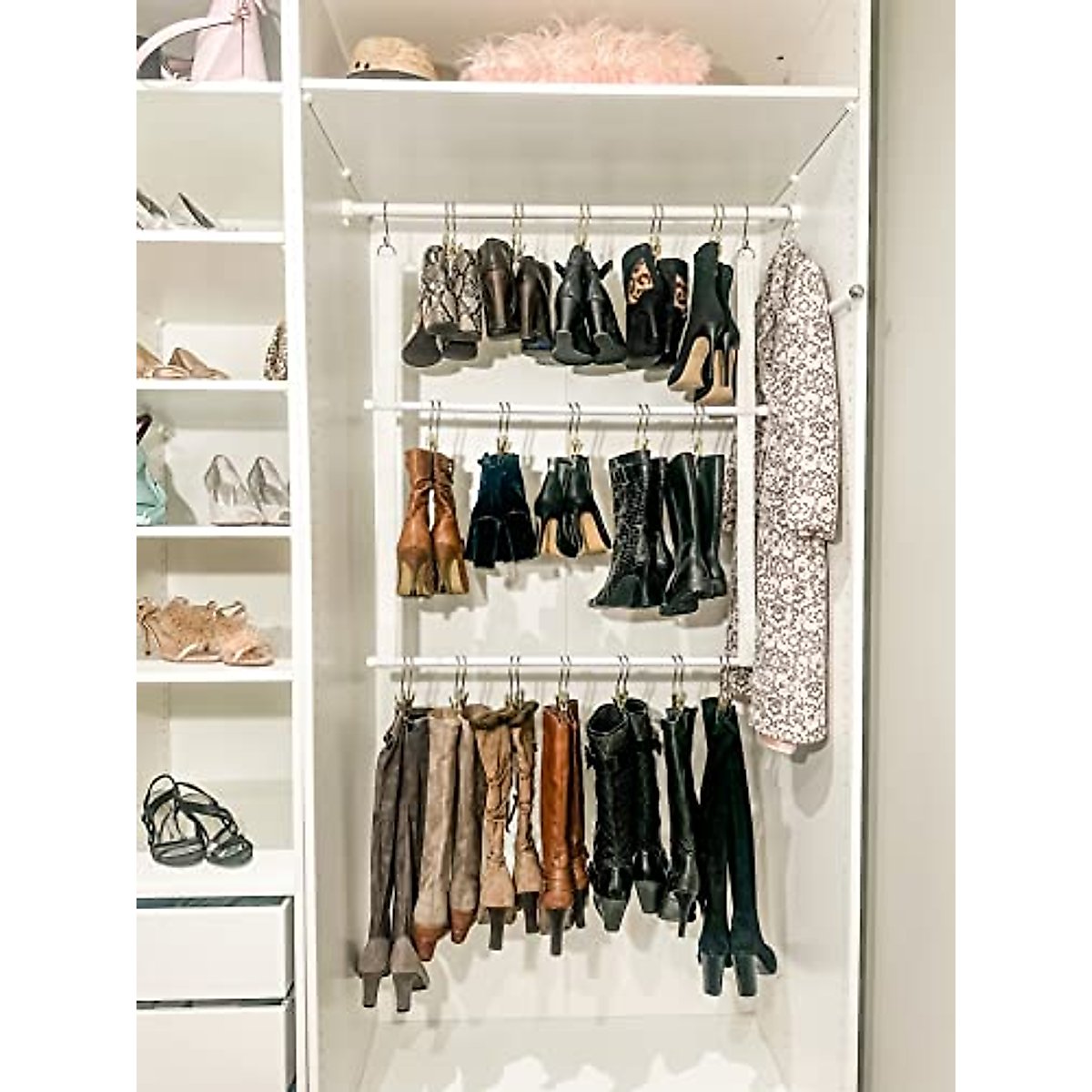 Deluxe 12-Pair Hanging Boot Storage - Double Decker Caddy Includes 12 Boot Hangers (Boot Organizer, Boot Hanger, Boot Storage System) (White System with 12 Boot Hangers)