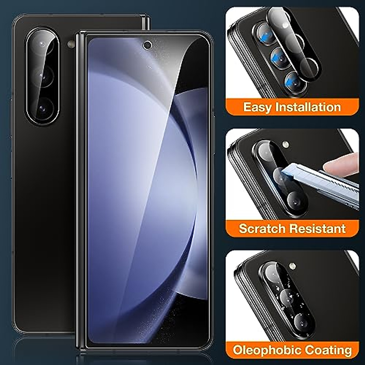 LK 2 Pack for Samsung Galaxy Z Fold 5 Screen Protector+ 2 Pack Camera Lens Protector, HD Clear Tempered Glass Screen Protector for Galaxy Z Fold 5, Anti Scratch, Bubble Free, Easy Install