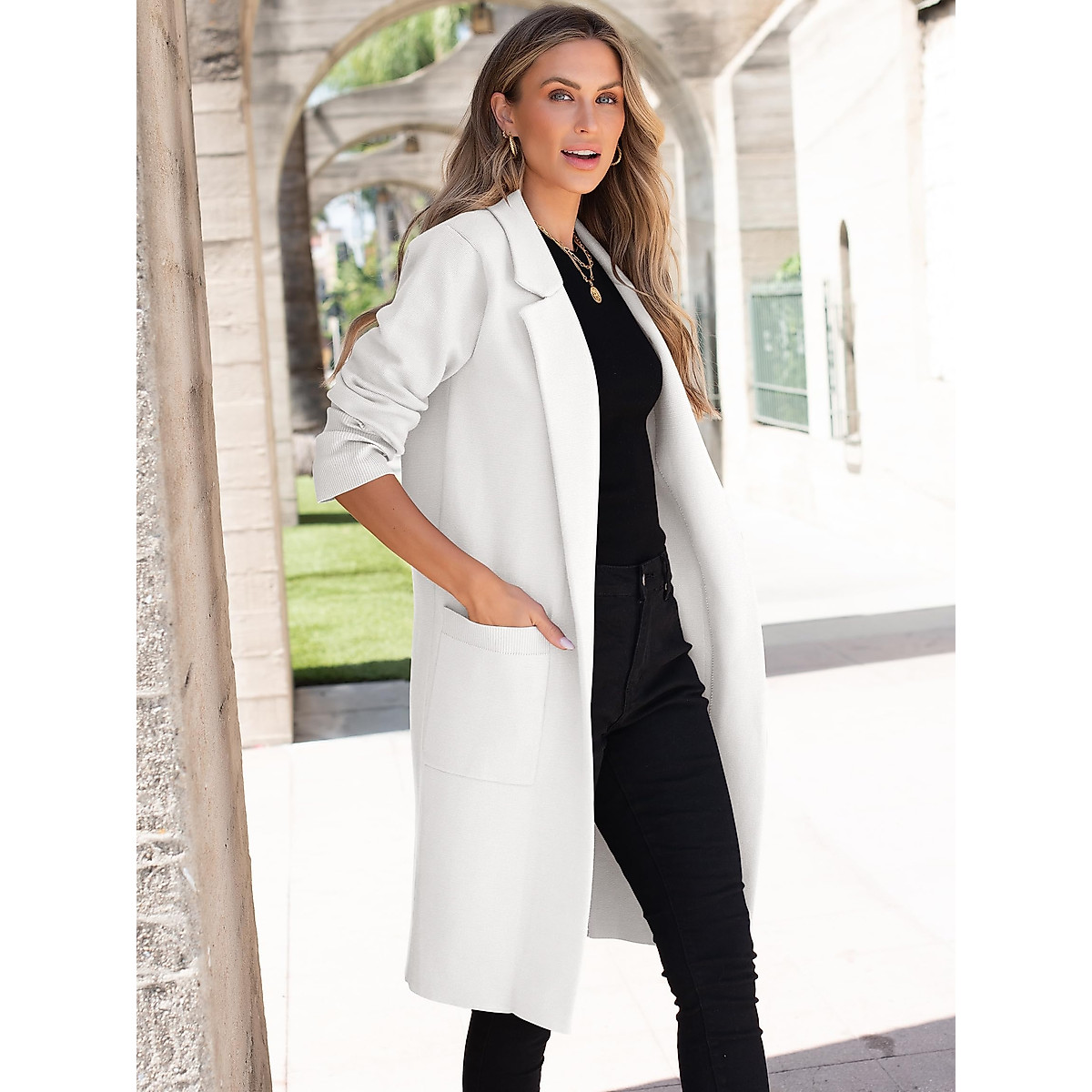 ANRABESS Women Cardigan Sweater Jackets Open Front Thick Knit Oversized Blazer Coatigan 2025 Fall Winter Long Coats Outwear White Small