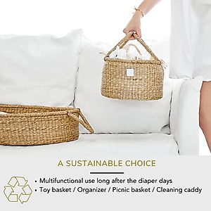 BEBE BASK Baby Diaper Caddy Organizer in Organic Seagrass w Removable Divider - Luxury Diaper Caddy Basket Makes The Perfect Cute Diaper Caddy for Baby Girl & Diaper Caddy for Baby Boy