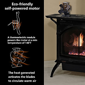 foedo Wood Stove Fan, 4 Blades Heat Powered Stove Fan for Wood/Fireplace/Log Burner, Efficiently Circulate Warm Air, Upgrade Household Cocoon Fan, No Electricity Required