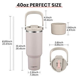 40 oz Tumbler with Handle and Straw, Double Insulated Tumblers with Flip Straw and Top Handle, Leakproof Tumbler, Stanley Cup, Insulated Water Bottle,Brown Metal