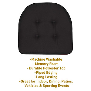 Sweet Home Collection Chair Cushion Memory Foam Pads Tufted Slip Non Skid Rubber Back U-Shaped 17" x 16" Seat Cover, 4 Count (Pack of 1), Black