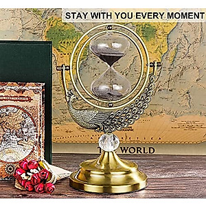 Sand Timer Hourglass Clock 60 Minute with Brass Peacock Frame & Crystal,SuLiao Antiguo Reloj De Arena 1 Hora,Metal Large Watch One Hour Glass Sand Watch for Gifts Home Office Desk Decor