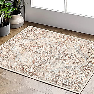 jinchan Area Rug 2x3 Entryway Rug Persian Rug Vintage Foldable Thin Rug Chenille Brick Red Floral Print Accent Rug Retro Indoor Doormat Non Slip Carpet Kitchen Living Room Bedroom Dining Room