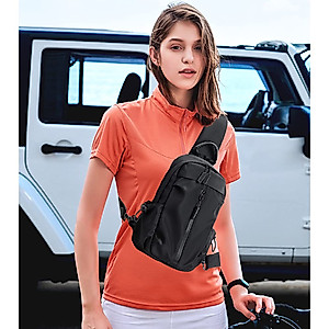 NUFR Sling Backpack Sling Bag Crossbody Backpack for Women Men Waterproof Chest Shoulder Bag Daypack for Hiking Walking Biking Travel Cycling USB Charger Port(Medium-White)