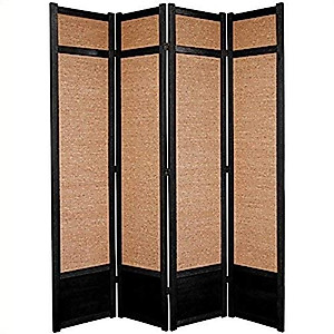 Oriental Furniture 7 ft. Tall Jute Shoji Screen - 4 Panel - Black