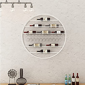 White Wine Rack Wall-Mounted Round Wine Bottle Holder，Metal Iron Hanging Goblet Glass Stemware Storage Shelf Display Shelves for Bar Kitchen Restaurant (Size : 85x10x85cm)