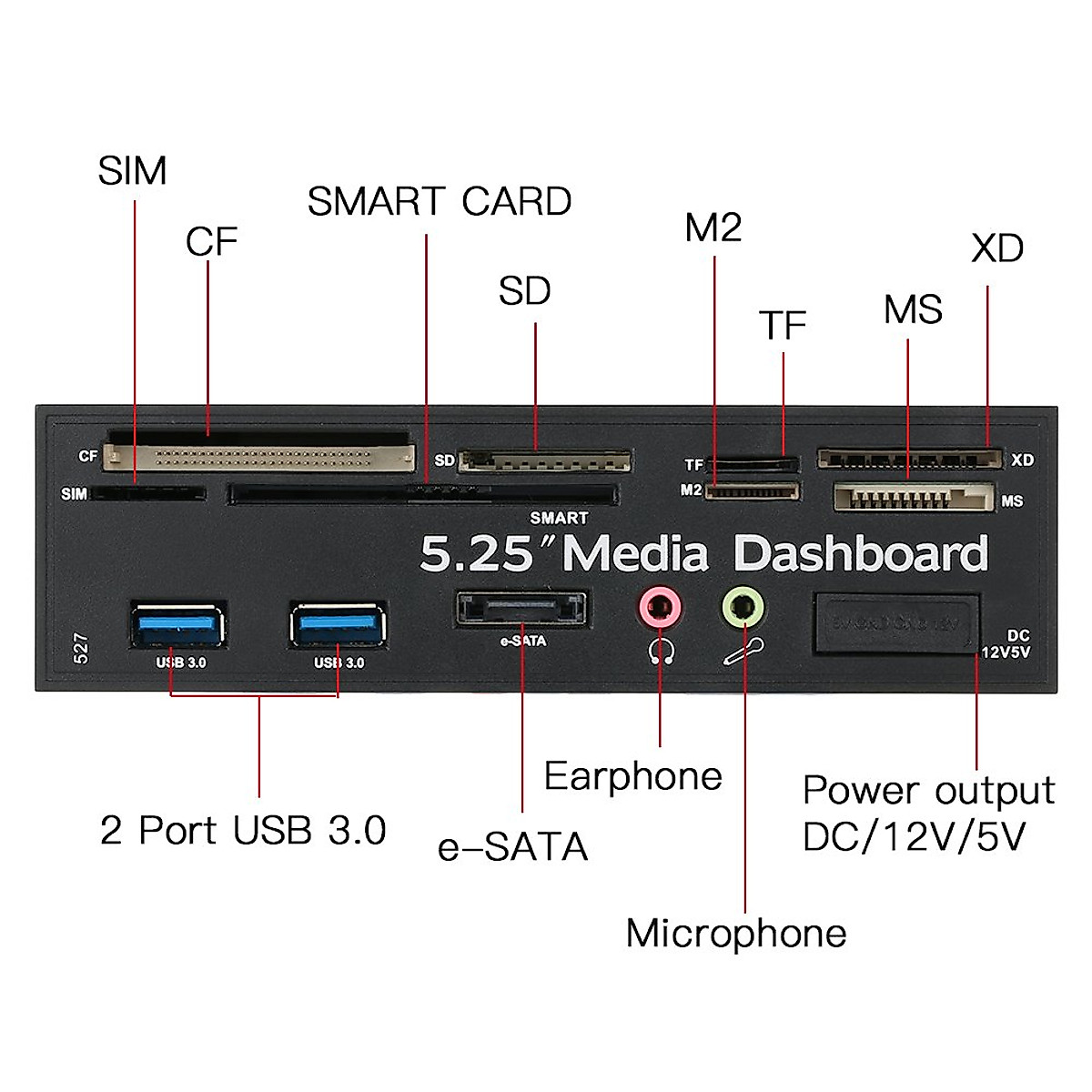 ERYUE Multi-Function USB 3.0 Hub eSATA Port Internal Card Reader PC Dashboard Media Front Panel Audio for SD MS CF TF M2 MMC Memory Cards Fits 5.25" Bay