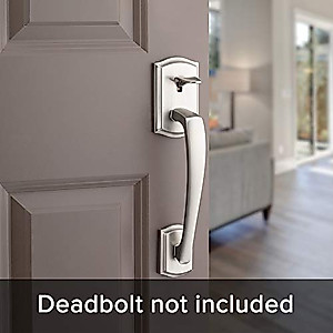 Kwikset Prescott Entry Door Handleset and Lever, Stylish Front Door Handle Featuring Microban Protection, Non-Locking, Deadbolt Not Included, Satin Nickel