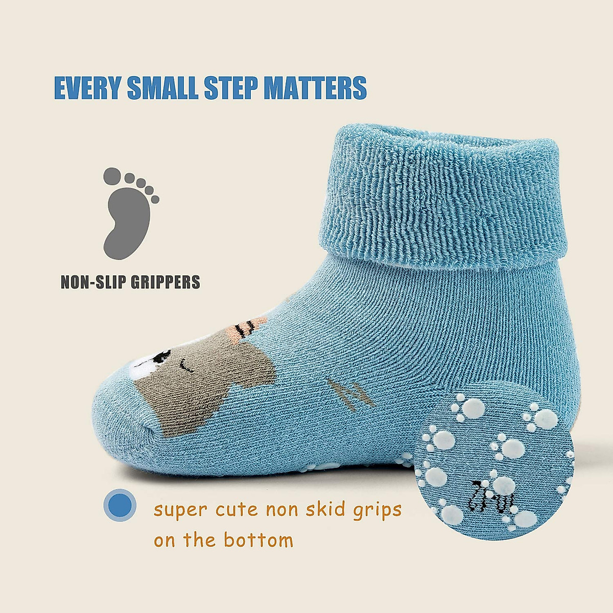 Baby Non Slip Winter Socks Baby Boys Warm Terry Socks with Grips for Baby Girls Non Skid Ankle Socks 6 Pairs 12-24 Months