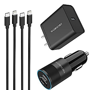 [Apple MFi Certified] 20W Fast Charger Kit, USB C PD Wall/Car Charger Adapter for iPhone 14 Pro Max/14 Pro/14 Plus, iPhone 13/12/11/Mini/XS/XR/8/SE + 2 X Type C to Lightning Rapid Charging Cable Cord
