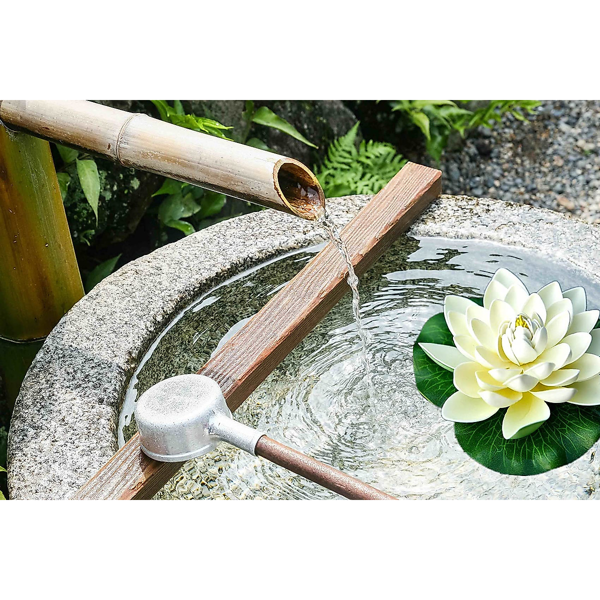 NAVADEAL 6PCS Artificial Floating Foam Lotus Flowers with Water Lily Pad Ornaments, Ivory White, Perfect for Patio Koi Pond Pool Aquarium Home Garden Wedding Party Decoration(with NO Lights)