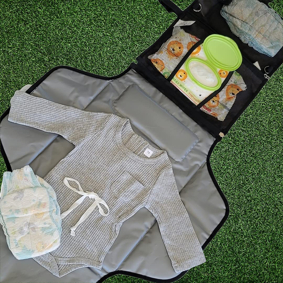 Portable Changing Pad–Grey-Convenient 2 in 1 Travel Diaper Changing Station Bag