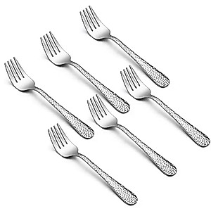 TeamFar Toddler Forks, Stainless Steel Toddler Utensil Silverware Baby Forks for Self Feeding at Home & Preschool, Healthy & Non Toxic, Mirror Polished & Hammered Handle, Dishwasher Safe, Set of 6