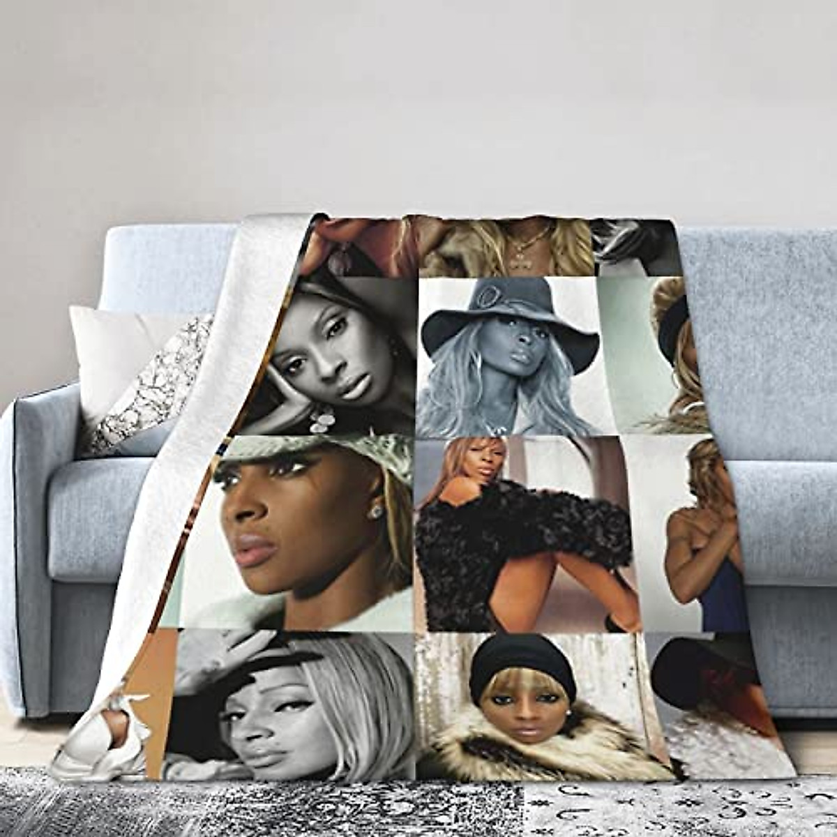 ISHAANAV Mary Music J and Blige Throw Blanket for Couch Sofa Fluffy Microfiber Fleece Throw Soft, Cozy, Lightweight Mary Music J and Blige