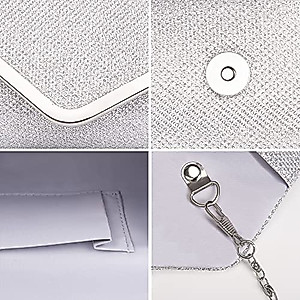 Larcenciel Silver Clutch Purses for Women, Shiny Sequin Envelope Clutch Evening Bag w/Chain, Fashion Shoulder Crossbody Handbags, Sparkly Party Prom Purse Bride Wedding Guest Clutch Dress Carry on Bag