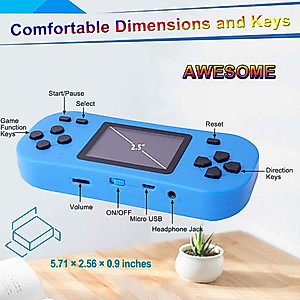 Douddy Kids Retro Handheld Game Console Built in 218 Old School Video Games 2.5'' Display USB Rechargeable 3.5 MM Headphone Jack Arcade Entertain System Children Birthday (Blue)