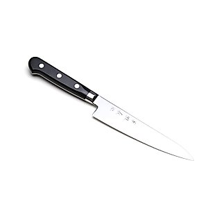 Yoshihiro High Speed Steel Petty Utility Chefs Knife (Black Pakkawood Handle) (5.3'' (135mm) & No Saya)