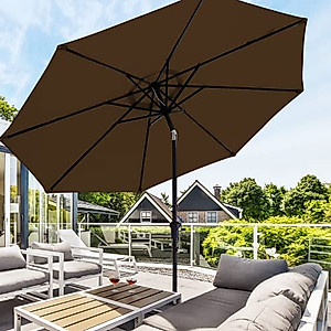 wikiwiki 9 FT Patio Umbrellas Outdoor Table Market Umbrella with Push Button Tilt/Crank,8 Sturdy Ribs, Fade Resistant Waterproof POLYESTER DTY Canopy for Garden, Lawn, Deck, Backyard & Pool