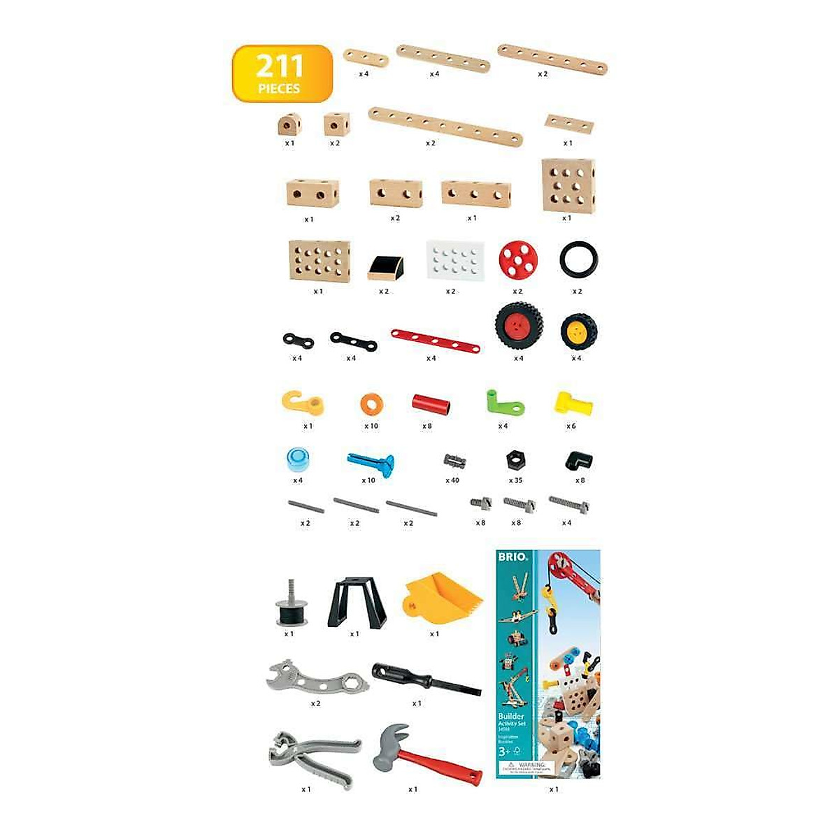 BRIO 34588 Builder Activity Set - 211 Piece STEM Toy with Wood and Plastic Pieces | Enhances Motor Skills | Fosters Creativity | Sustainable Materials | for Kids Ages 3 and Up (63458800)
