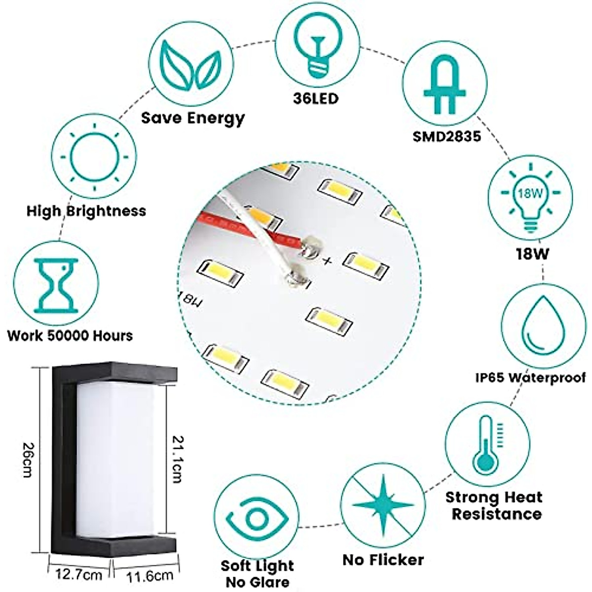 LOVEZOE LED Wall Light, IP65 Waterproof 18W Cold White 6000K Aluminum Rectangle Outdoor Wall Lamp Outdoor Lamp for Garden Front Bathroom Porch Garage