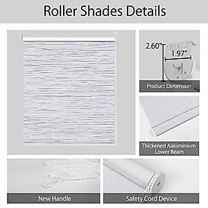 Boolegon Blackout Roller Shades for Windows, Jacquard Fabrics Pull Down Room Darkening Roller Window Shades for Home, Easy Install UV Protect Roller Blinds Living Room Bedroom,White,62" W x 90" H