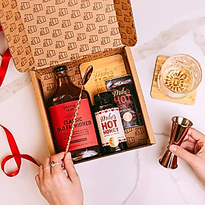 Mike's Hot Honey Cocktail Gift Set - Old Fashioned Cocktail Kit with Rose Gold Cocktail Jigger and Bar Spoon, Classic Old Fashioned Cocktail Mix, Mikes Hot Honey, 2 Coasters & Recipe Book