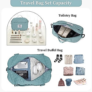 Weekender Bags for Women with Toiletry Bag, Travel Duffel Bag with Wet Pocket & Trolley Sleeve, Overnight Carry On Tote Bag Sports Gym Bag,Pale Blue