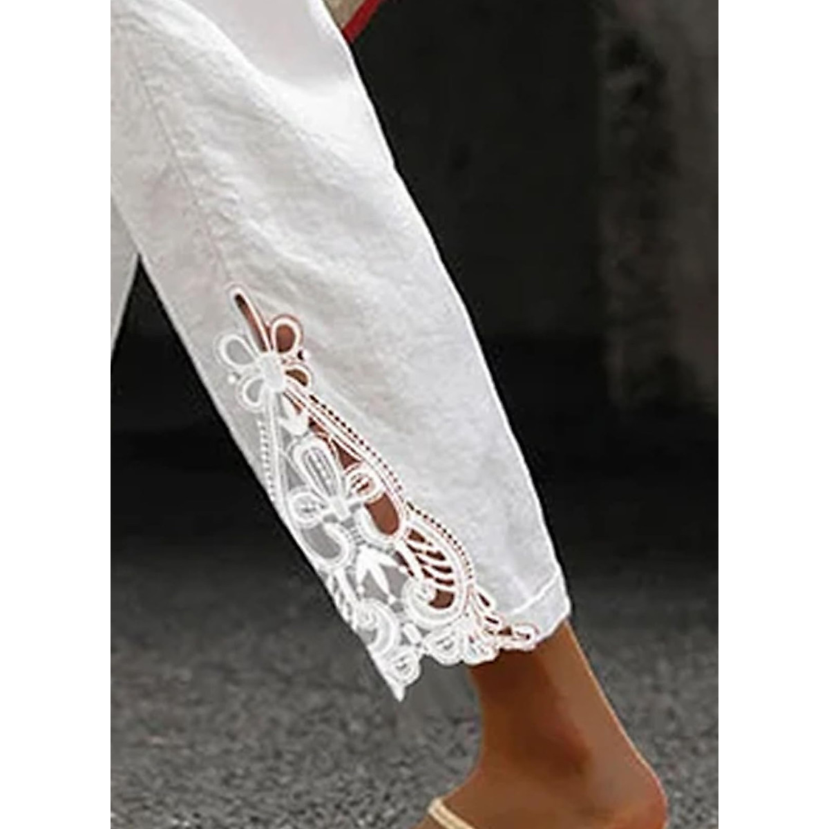 Acelitt Women Casual Linen Pants Lightweight Drawstring Elastic Waist Fall Fashion 2025 Beach Capri Pants Trousers White Large