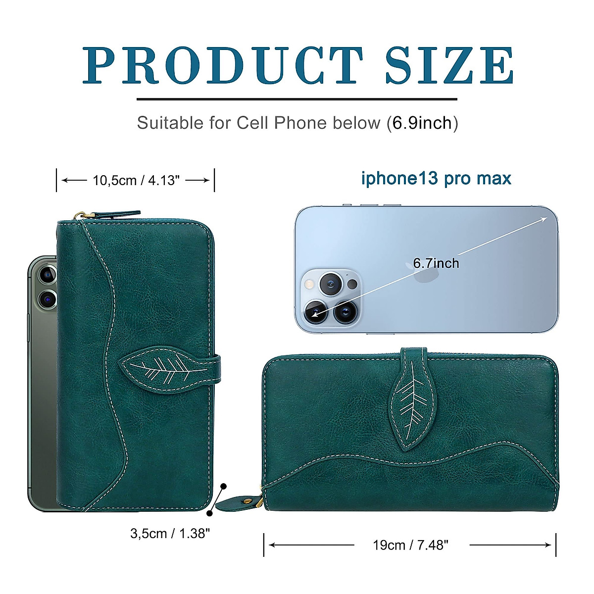 CONISY Womens Wallets Large Capacity, Multi Card Slots Clutch Long Wallet for Women with RFID Blocking (Peacock blue)