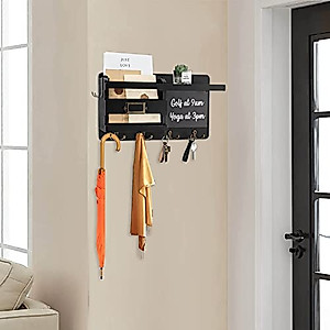 Kanmart Key Hooks for Wall Decorative: Retro Key Hanger with 4 Key Holders, Mail Organizer with Mail Slot, Side Hooks, Magnetic Blackboard & Marker, Black, KM-H01