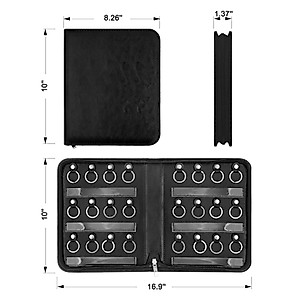 Portable Zippered Key Case,Leather Key Organizer with 24 Hooks Key Storage,Portable Manager and Landlord Key Holder,Zipper Keys Organizers for Estate Agent,Hotel Executives,Car Service Key Box