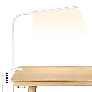 Lepro Clip on Desk Lamp LED Reading light Dimmable USB Clamp Lamp with 3 Color Modes 10 Brightness, Adjustable Flexible Gooseneck Table Light for Bed Headboard, Workbench, Home Office, Computer, White