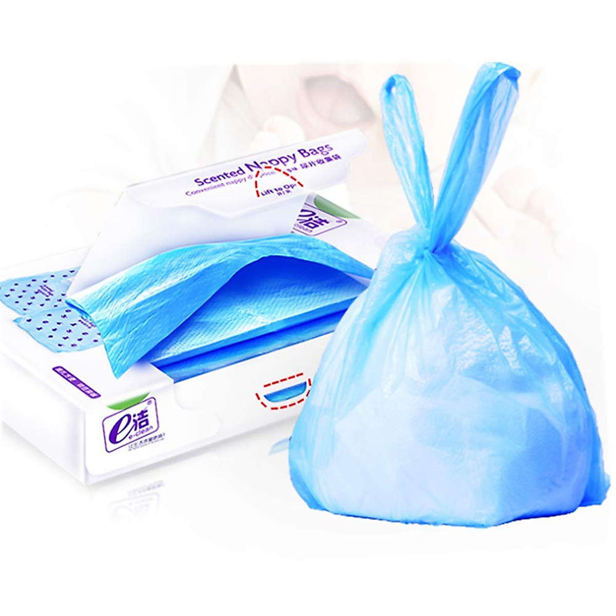 Baby Disposable Diaper Sacks Bags Dispenser Power Scented Nappy Disposal Bags Easy-Tie for Travel (Blue,90-Count)