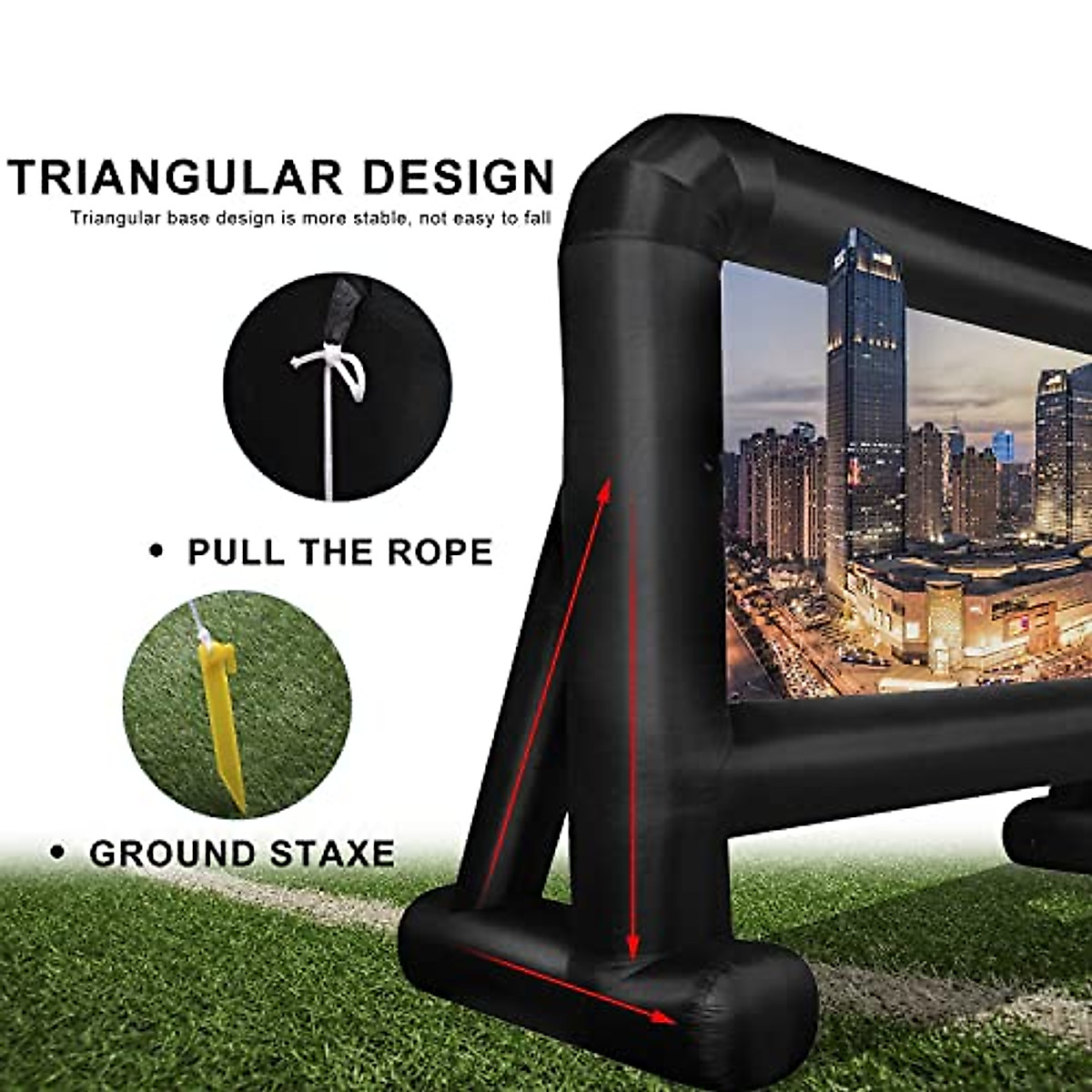 Inflatable Movie Screen Outdoor, OUTTOY Inflatable Projection Screen with Quiet Fan and Storage Bag, Easy Set up, Mega Blow Up Screen for Backyard Movie Night, Theme Parties, Celebrations-16FT