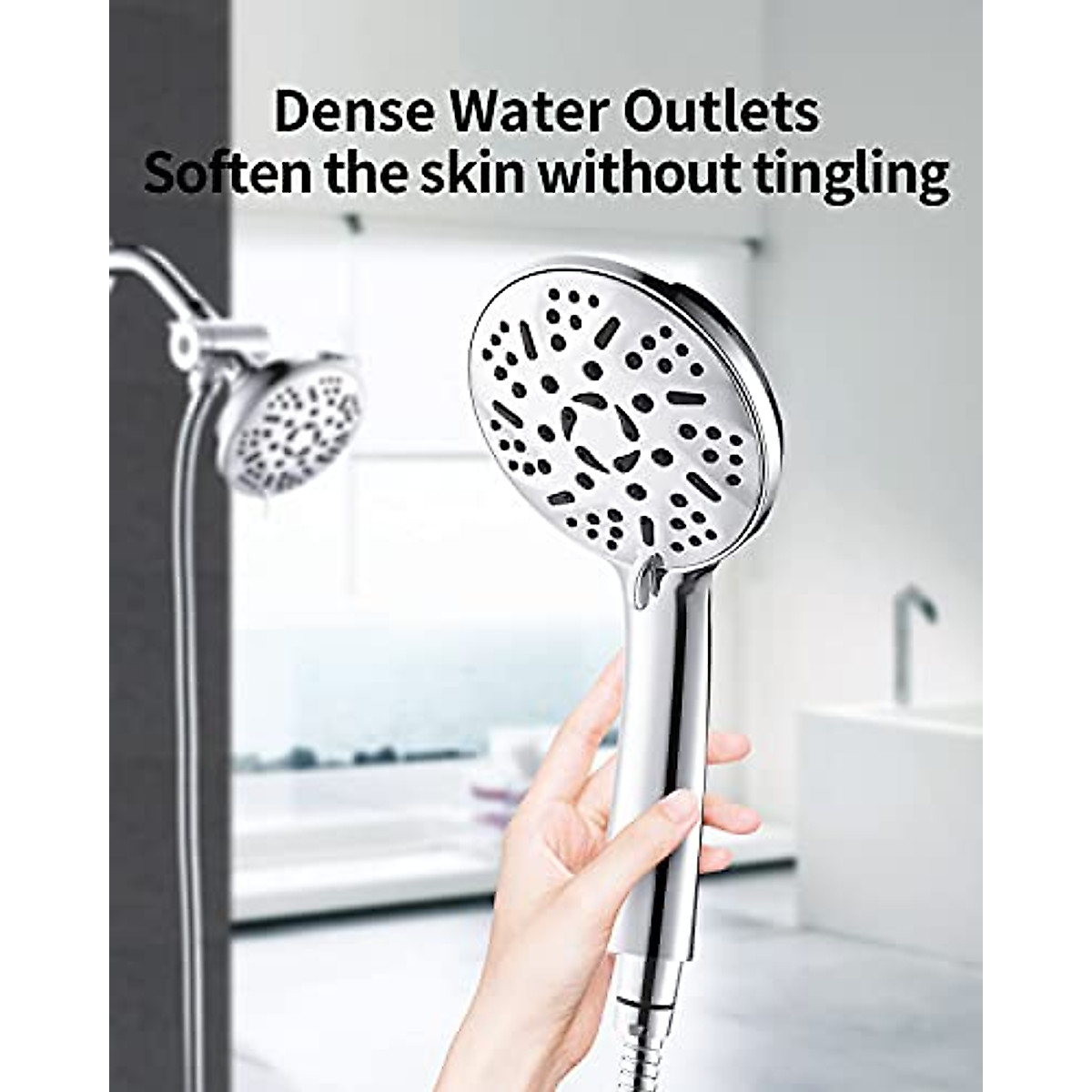 Ezelia High Pressure Shower Head Combo, 9 Settings Handheld Shower Head & Rainfall Showerhead, Premium 2-in-1 Dual Shower System with smooth 3-Way Water Diverter, Bathtub Systems,1.75GPM