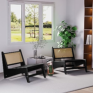 SHINEBOOM Accent Rattan Chairs Mid Century Mordern Boho Side Corner Comfy Chair for Living Room Bedroom Balcony Reading, Black