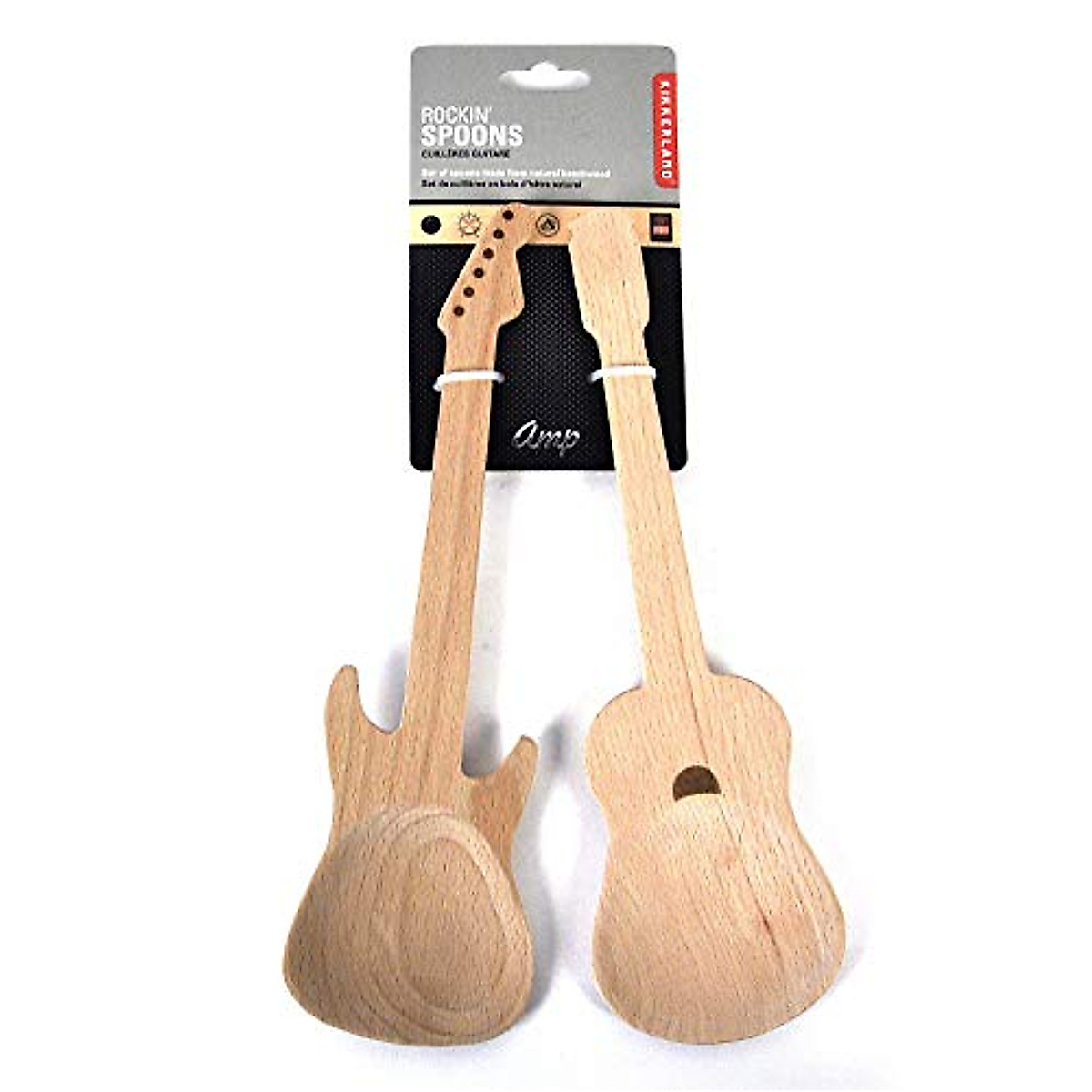 Kikkerland Guitar Shape Rockin Wooden Novelty Spoons- Heat Resistant, Set of 2