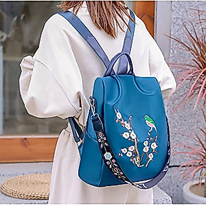 Miaopu Embroidered Anti-theft Backpack,Glitter Embroidery Women Backpack Purse,Stylish College School Backpack (Blue), One Size