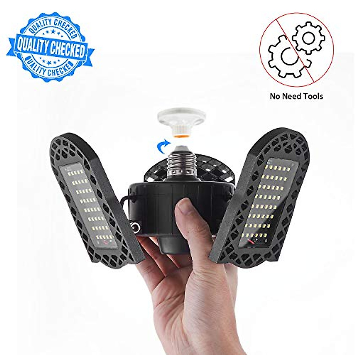 2 Pack LED Garage Lights, 60W Deformable LED Garage Ceiling Lights with 3 Adjustable Wings, 6000LM, E26 LED Shop Light for Warehouse, Workshop, Basement (No Motion Detection) (2 Pack, 60W)