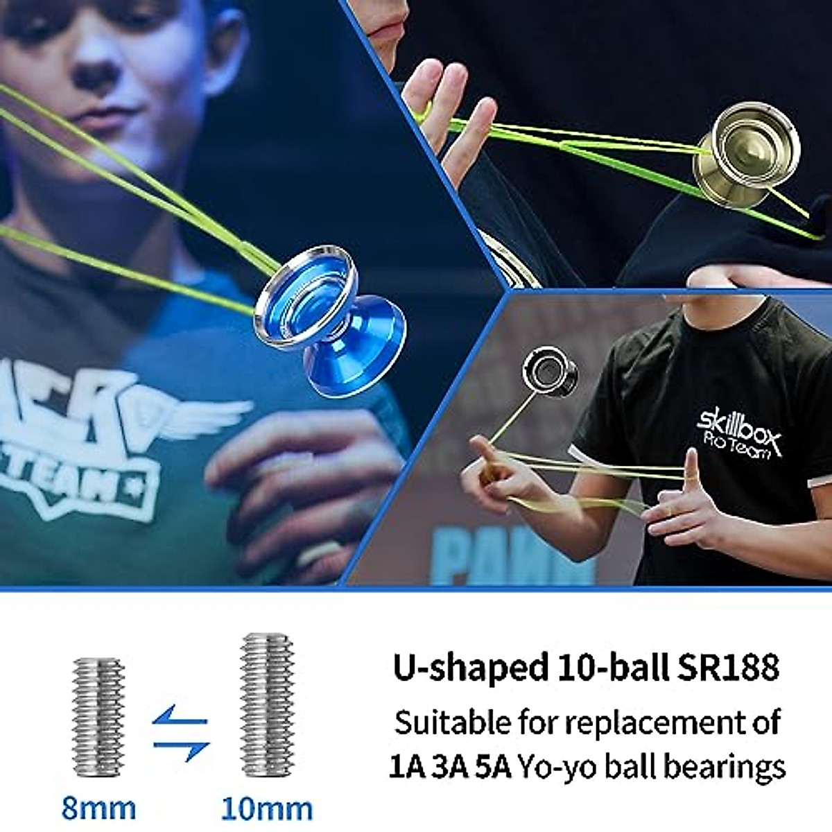 Unresponsive YoYo Bearing, Yo-Yo 6 Pcs Unresponse Yoyo Bearing with Dust Cover,12 Stainless Steel Axle Screws Yoyo Ball R188kk Bearing Yoyo Yo Yos for Kids Bearing