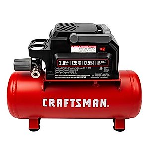 Craftsman Air Compressor, 2 Gallon Max 125 PSI Pressure 1/3 HP 0.5 CFM@90psi Portable Oil Free Maintenance Free, CMXECXA0200243