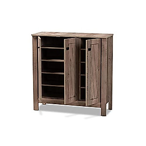 Baxton Studio Derek Modern and Contemporary Transitional Natural Oak Finished Wood 3-Door Shoe Cabinet
