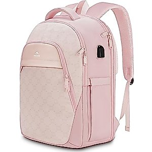 Backpack for Women College, Anti Theft 17 Inch Laptop Backpack with USB Charging Port, Large TSA Water Resistant Airline Approved Lightweight Travel Daypack Cute Nurse Work Weekender Computer Bag,Pink