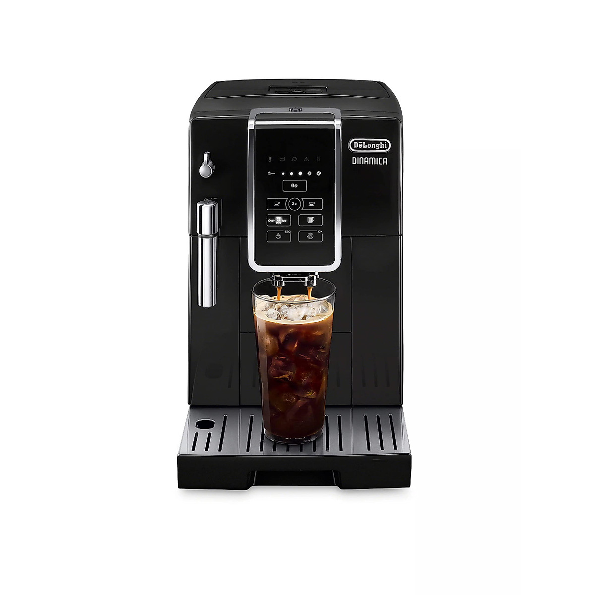De'Longhi ECAM35020B Dinamica Automatic Coffee & Espresso Machine TrueBrew (Iced-Coffee), Black & DeLonghi Double Walled Thermo Espresso Glasses, Set of 2, Regular, Clear