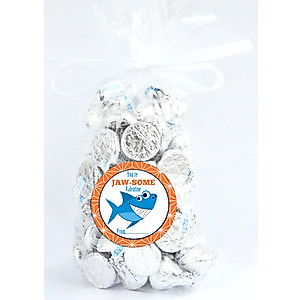 You’re Jawsome Smiling Shark Valentine Party Favor Sticker Labels, 40 2" Party Circle Stickers by AmandaCreation, Great for Classroom Valentines, Envelope Seals, Gifts & Treats