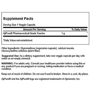 Swanson AjiPure Amino Acid Taurine 1000 Milligrams 60 Veg Capsules (3 Pack)