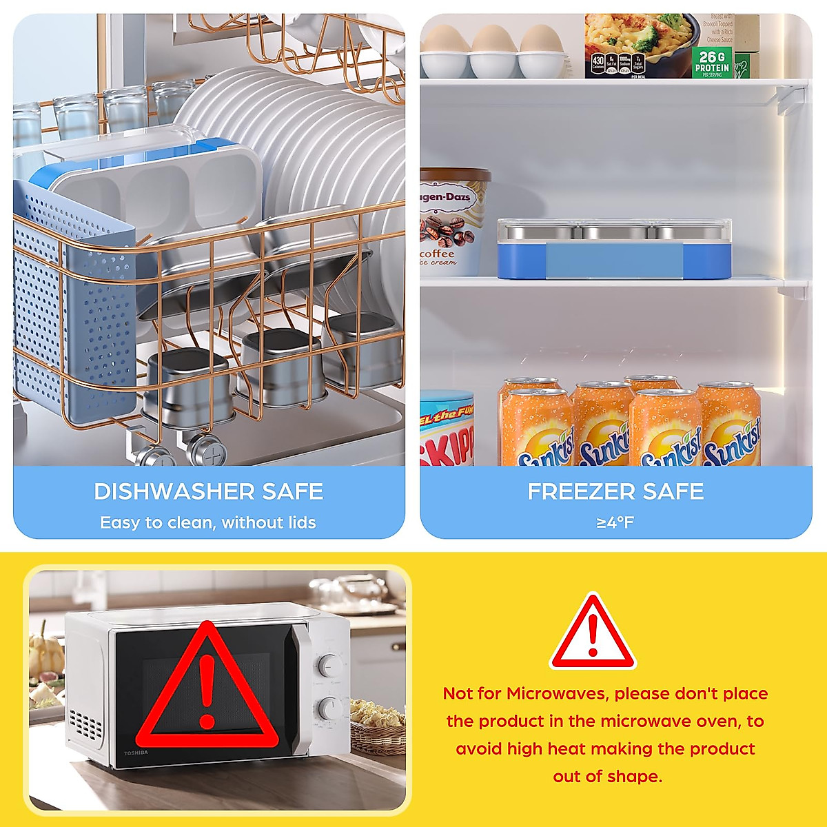 TIME4DEALS Bento Box Stainless Steel Lunch Box Set for Kids Adult 5-Compartment Leakproof Insulated Lunch Containers with Fork Lunch Bag Kits for School Works, Metal Lunchbox Tray BPA-Free (Blue)