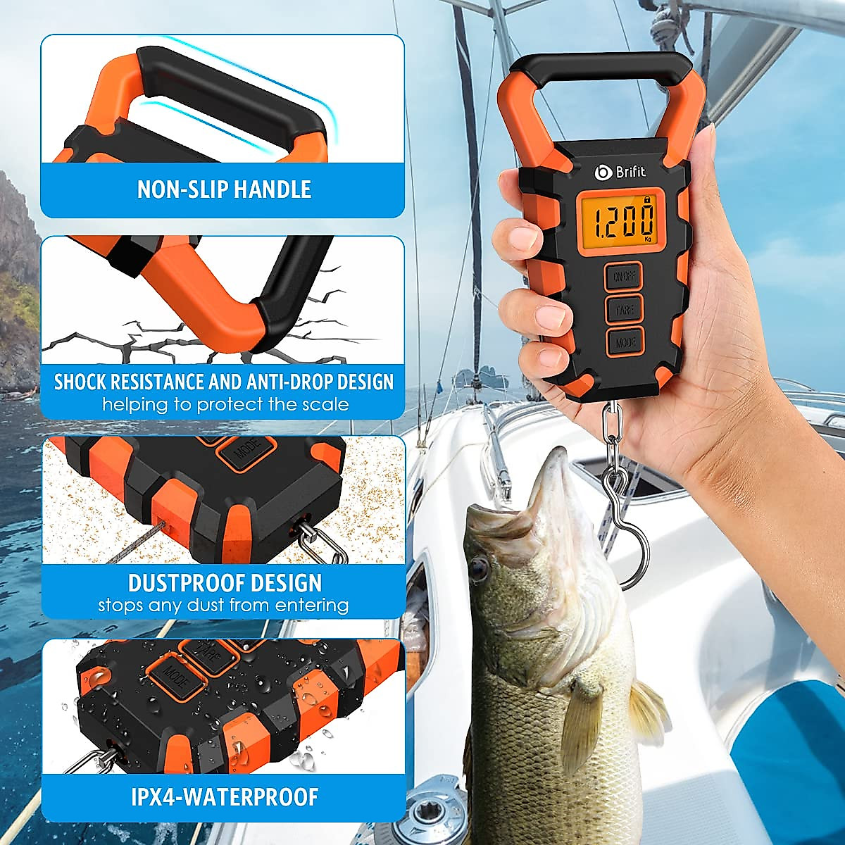 AMIR Digital Fishing Scale with Ruler, 15g/50kg Electronic Digital Luggage Scale, 110lb Max Fishing Postal Hanging Hook Scale with Measuring Tape, Backlit LCD Display (Batteries Included)